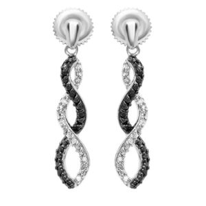 dazzlingrock collection 0.10 carat (ctw) round black & white diamond infinity swirl dangling drop post earrings for her in 925 sterling silver in screw back