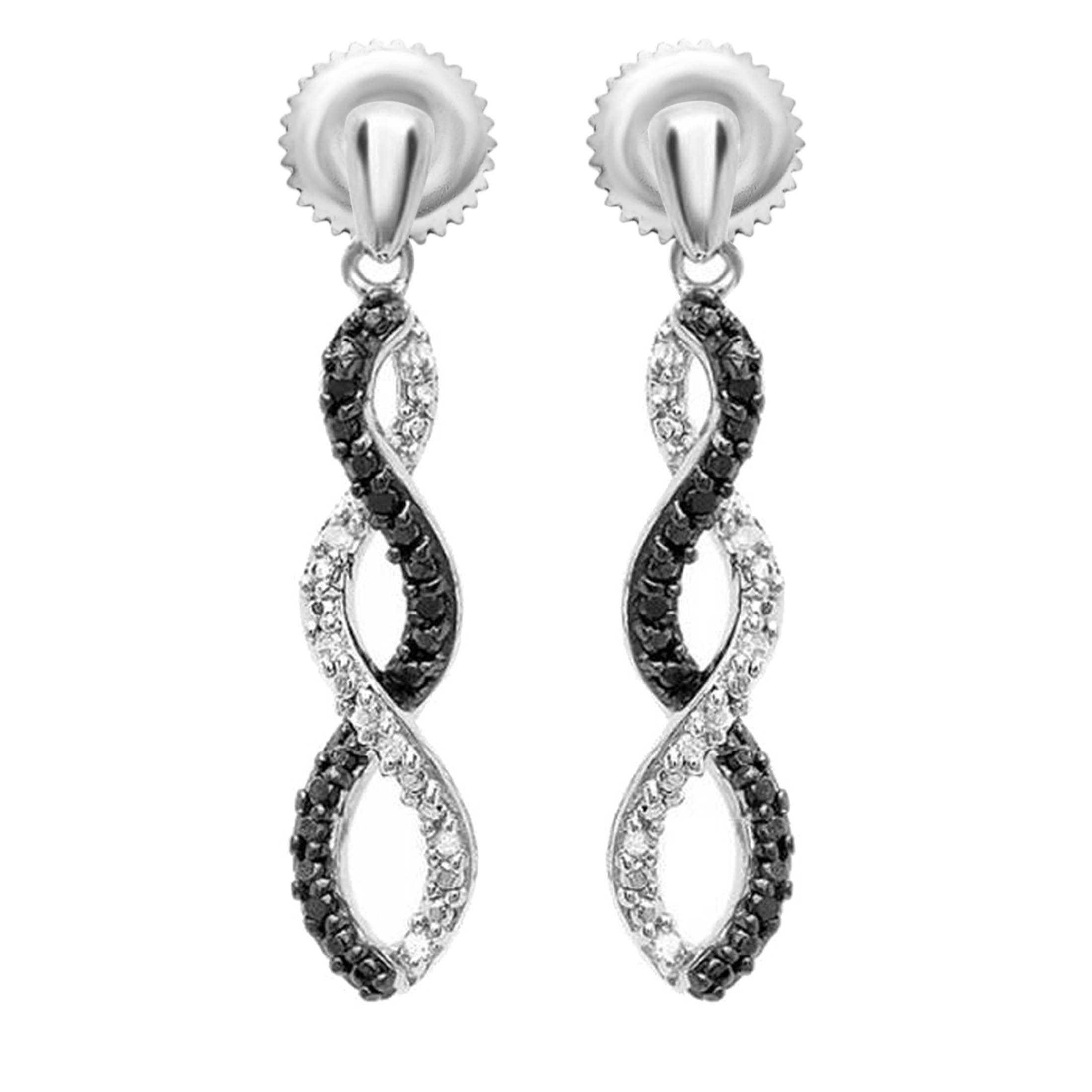 Dazzlingrock Collection 0.10 Carat (ctw) Round Black & White Diamond Infinity Swirl Dangling Drop Post Earrings for Her in 925 Sterling Silver in Screw Back