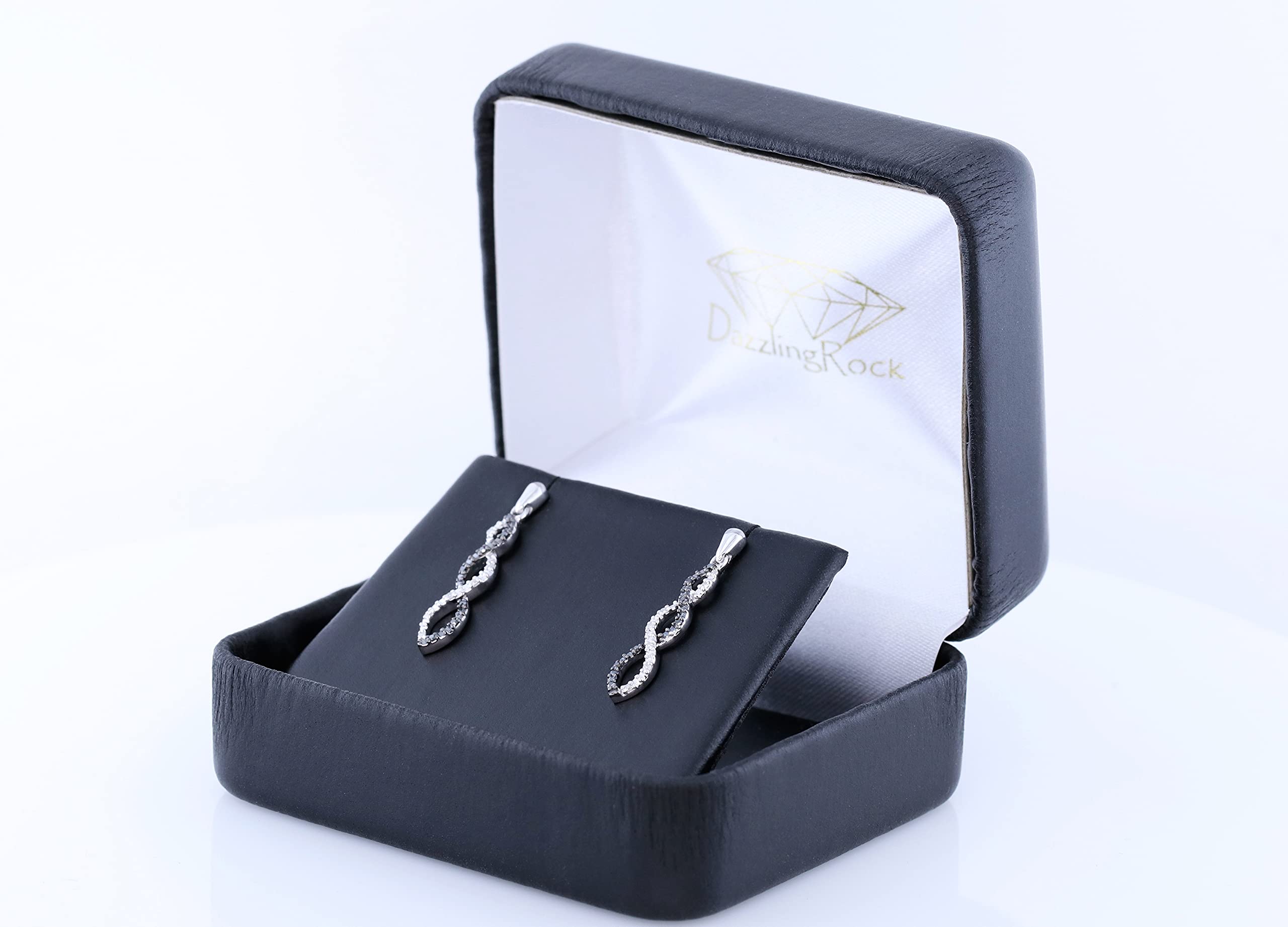 Dazzlingrock Collection 0.10 Carat (ctw) Round Black & White Diamond Infinity Swirl Dangling Drop Post Earrings for Her in 925 Sterling Silver in Screw Back