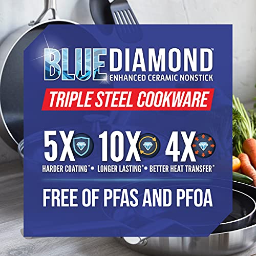 Blue Diamond Cookware Tri-Ply Stainless Steel Ceramic Nonstick, 11 Piece Cookware Pots and Pans Set, PFAS-Free, Multi Clad, Induction, Dishwasher Safe, Oven Safe, Silver