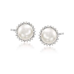 ross-simons 7-7.5mm cultured button pearl and .13 ct. t.w. diamond stud earrings in sterling silver