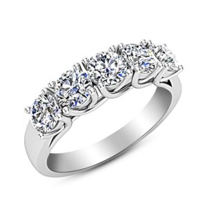 houston diamond district 1 carat (ctw) 14k white gold round lab grown diamond ladies 5 five stone wedding anniversary stackable ring band ultra premium collection