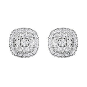 La4ve Diamonds 1/2 Carat Diamond, Illusion Set Sterling Silver Cushion Frame Miracle Plated Round-cut Diamond Stud Earring (J-K, I3) |Jewelry for Women Girls| Gift Box Included