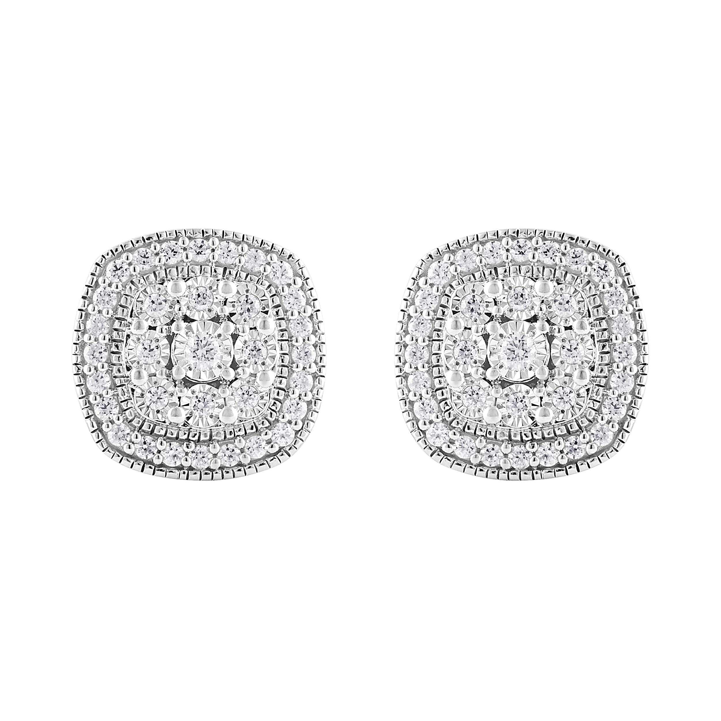 La4ve Diamonds 1/2 Carat Diamond, Illusion Set Sterling Silver Cushion Frame Miracle Plated Round-cut Diamond Stud Earring (J-K, I3) |Jewelry for Women Girls| Gift Box Included