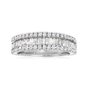 ross-simons 1.00 ct. t.w. baguette and round diamond ring in sterling silver. size 7