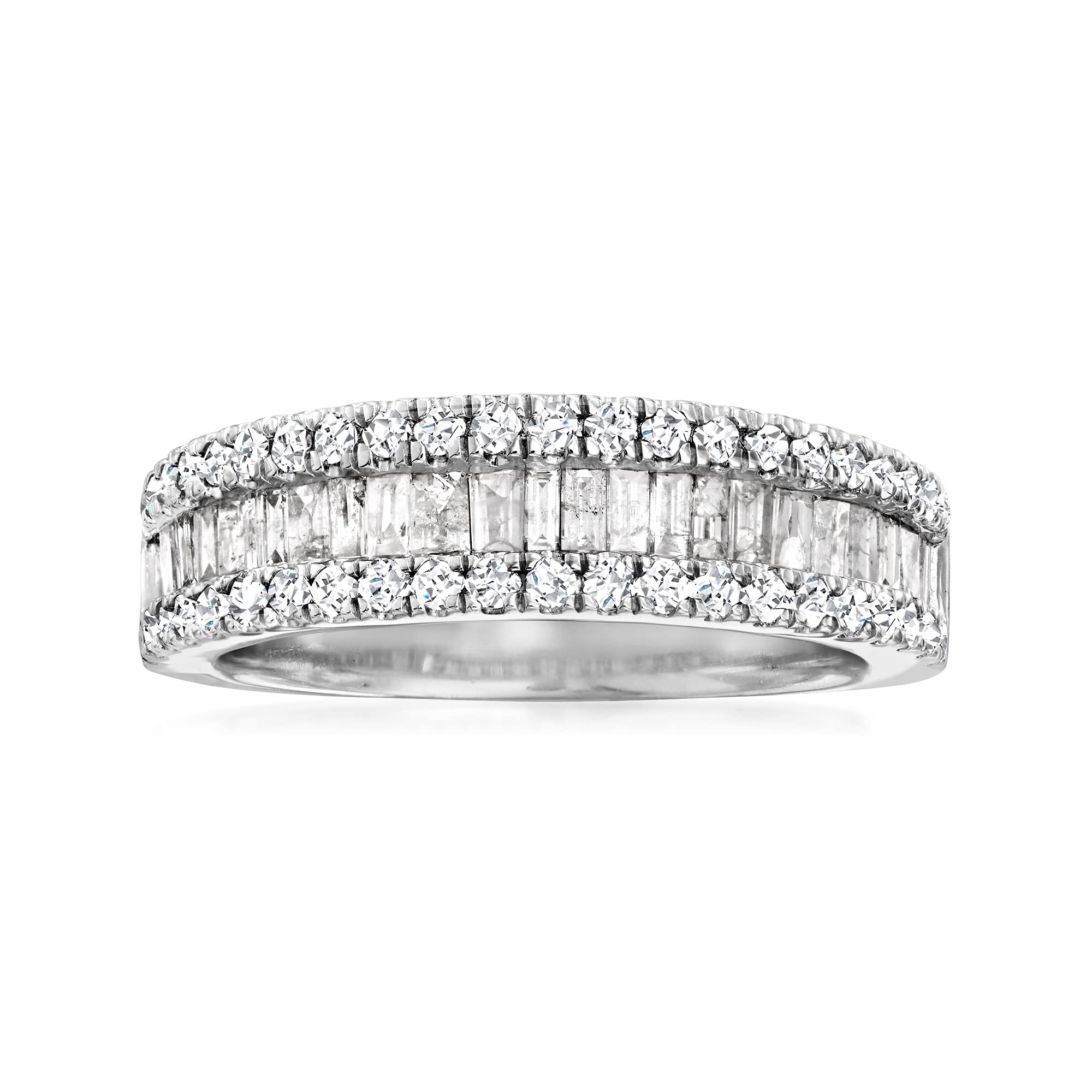 Ross-Simons 1.00 ct. t.w. Baguette and Round Diamond Ring in Sterling Silver. Size 7