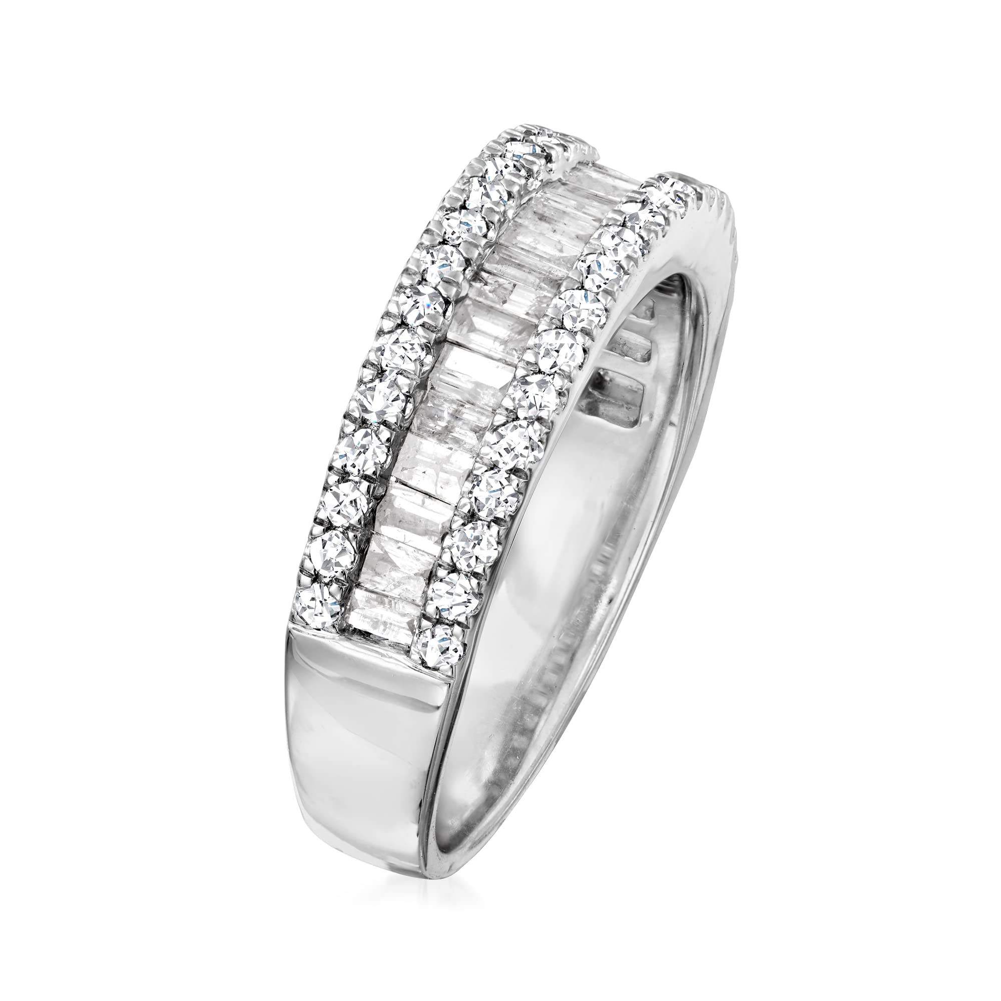 Ross-Simons 1.00 ct. t.w. Baguette and Round Diamond Ring in Sterling Silver. Size 7