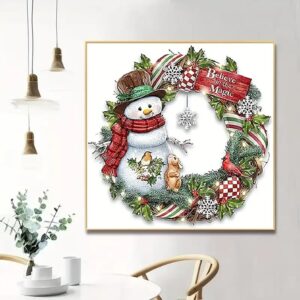 BOHADIY Christmas Diamond Painting Kits,Snowman Wreath Diamond Art Kit for Adults, Winter 5D Paint with Diamond Full Drill for Christmas,Wall Decor12x12