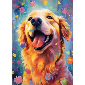 ricuved diamond art kits for adults, dog diamond art kits full drill 5d animal diamond art, golden retriever gem dots art and crafts for gift home wall decor 12x16 inch/30x40cm