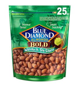 blue diamond almonds wasabi & soy sauce flavored snack nuts, 25 oz resealable bag (pack of 1)