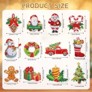 12 Pieces Christmas Diamond Painting Keychain 5D DIY Diamond Painting Kit Christmas Hanging Diamond Art Kits Diamond Art Christmas Ornaments for Kids Christmas Crafts Family Decor (Santa Style)