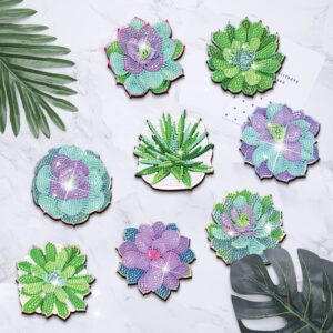 8 PCS Green Plant Diamond Art Coasters Green Plant Diamond Art Coasters Kits with Holder Green Plant DIY Coasters Coasters for Beginners, Adults, Kids, Diamond Art Crafts Supplies