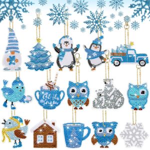 inbagi 15 pcs winter diamond painting keychains blue diamond art keychains winter gnome snowflakes diamond painting key chains diamond art key rings pendant 5d diy diamond decoration (winter style)