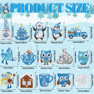 Inbagi 15 Pcs Winter Diamond Painting Keychains Blue Diamond Art Keychains Winter Gnome Snowflakes Diamond Painting Key Chains Diamond Art Key Rings Pendant 5D DIY Diamond Decoration (Winter Style)