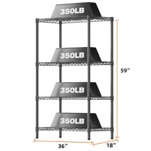 SINGAYE 4 Shelves Wire Storage Shelf 1400LBS Heavy Duty Storage Shelving Unit,Metal Organizer Wire Rack 36" W x 18" Dx 59" H Black