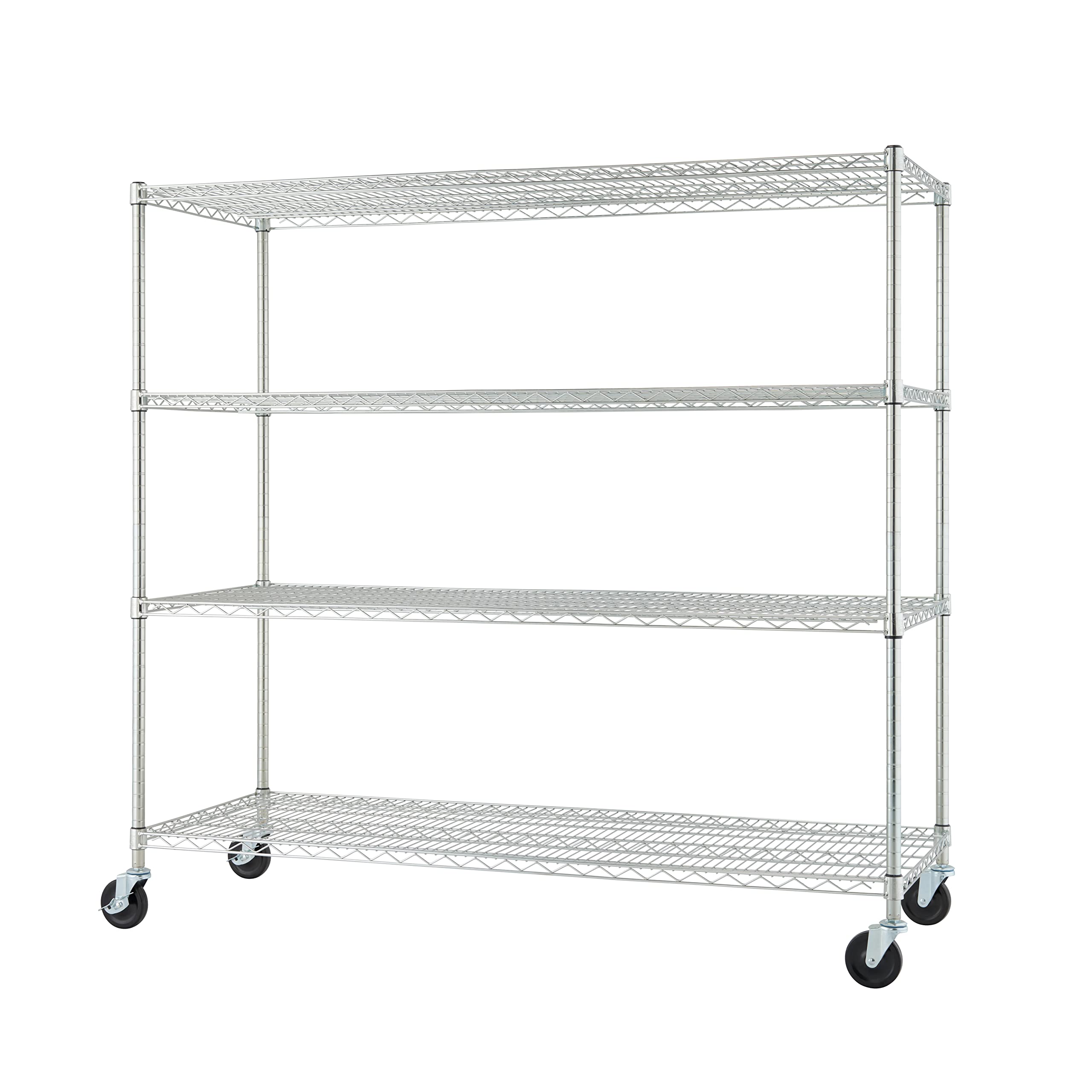 TRINITY Basics 4-Tier Adjustable Wire Shelving with Wheels for Kitchen Organization, Garage Storage, Laundry Room, NSF Certified, 600 to 1800 Pound Capacity, 60” by 24” by 54”, EcoStorage Chrome