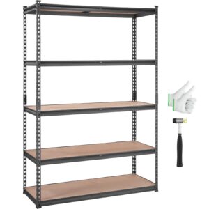 vevor storage shelving unit, 5-tier adjustable, 2000 lbs capacity, heavy duty garage shelves metal organizer utility rack, black, 48" l x 18" w x 72" h for kitchen pantry basement bathroom laundry