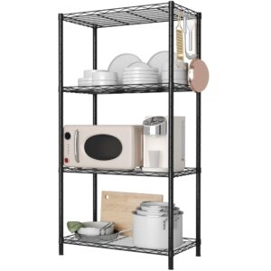 homefort 4-shelving unit, adjustable wire shelving, metal wire shelf with shelf liners and hooks for kitchen, closet, bathroom, laundry, black,21" w x 11" d x 43" h