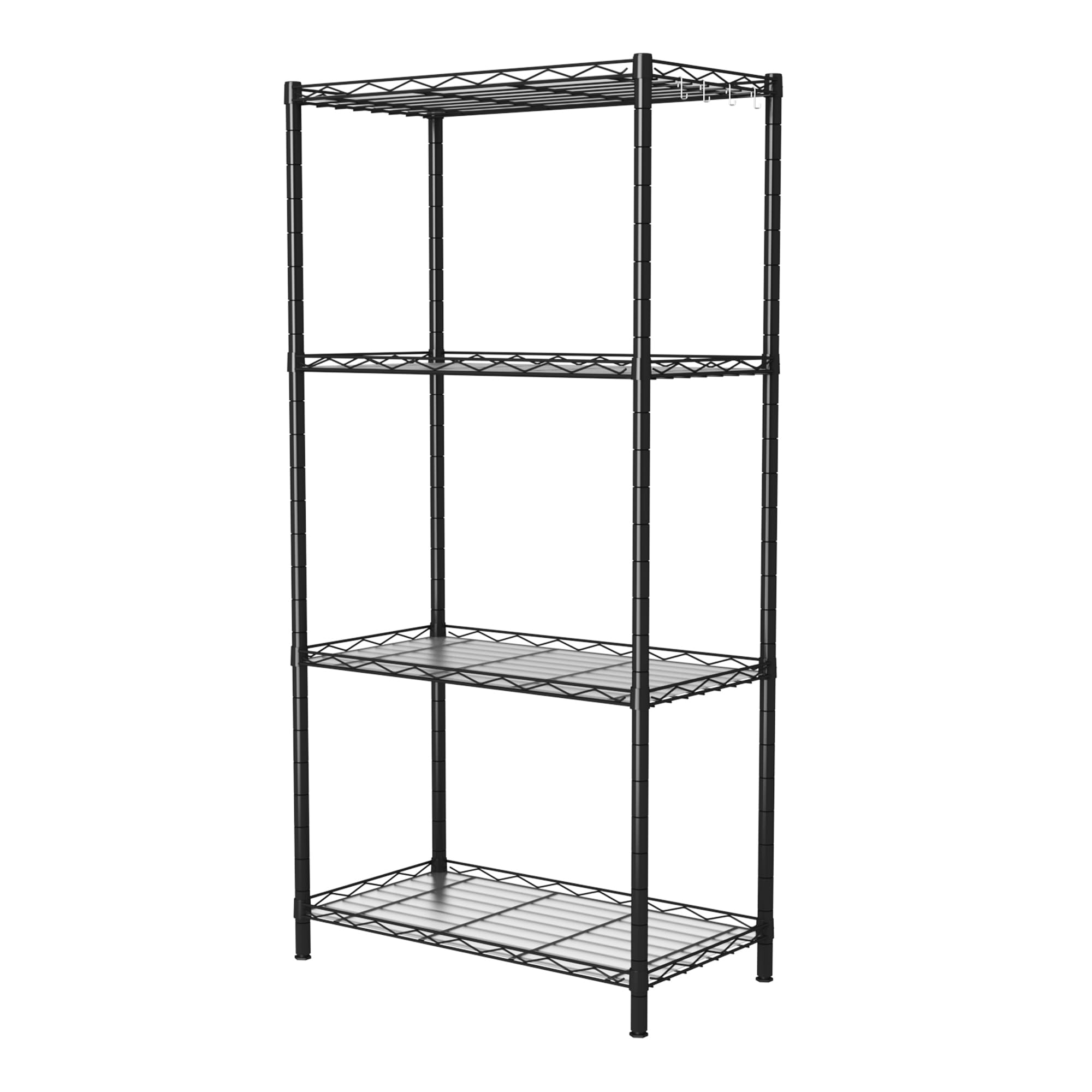 HOMEFORT 4-Shelving Unit, Adjustable Wire Shelving, Metal Wire Shelf with Shelf Liners and Hooks for Kitchen, Closet, Bathroom, Laundry, Black,21" W x 11" D x 43" H