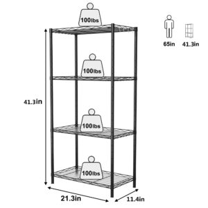 HOMEFORT 4-Shelving Unit, Adjustable Wire Shelving, Metal Wire Shelf with Shelf Liners and Hooks for Kitchen, Closet, Bathroom, Laundry, Black,21" W x 11" D x 43" H