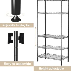 HOMEFORT 4-Shelving Unit, Adjustable Wire Shelving, Metal Wire Shelf with Shelf Liners and Hooks for Kitchen, Closet, Bathroom, Laundry, Black,21" W x 11" D x 43" H