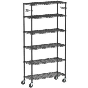 folews 6-tier wire shelving unit with wheels, metal storage shelves adjustable layer storage rack organizer steel utility rolling shelf for home kitchen garage pantry, black(14d x 36w x 75h)