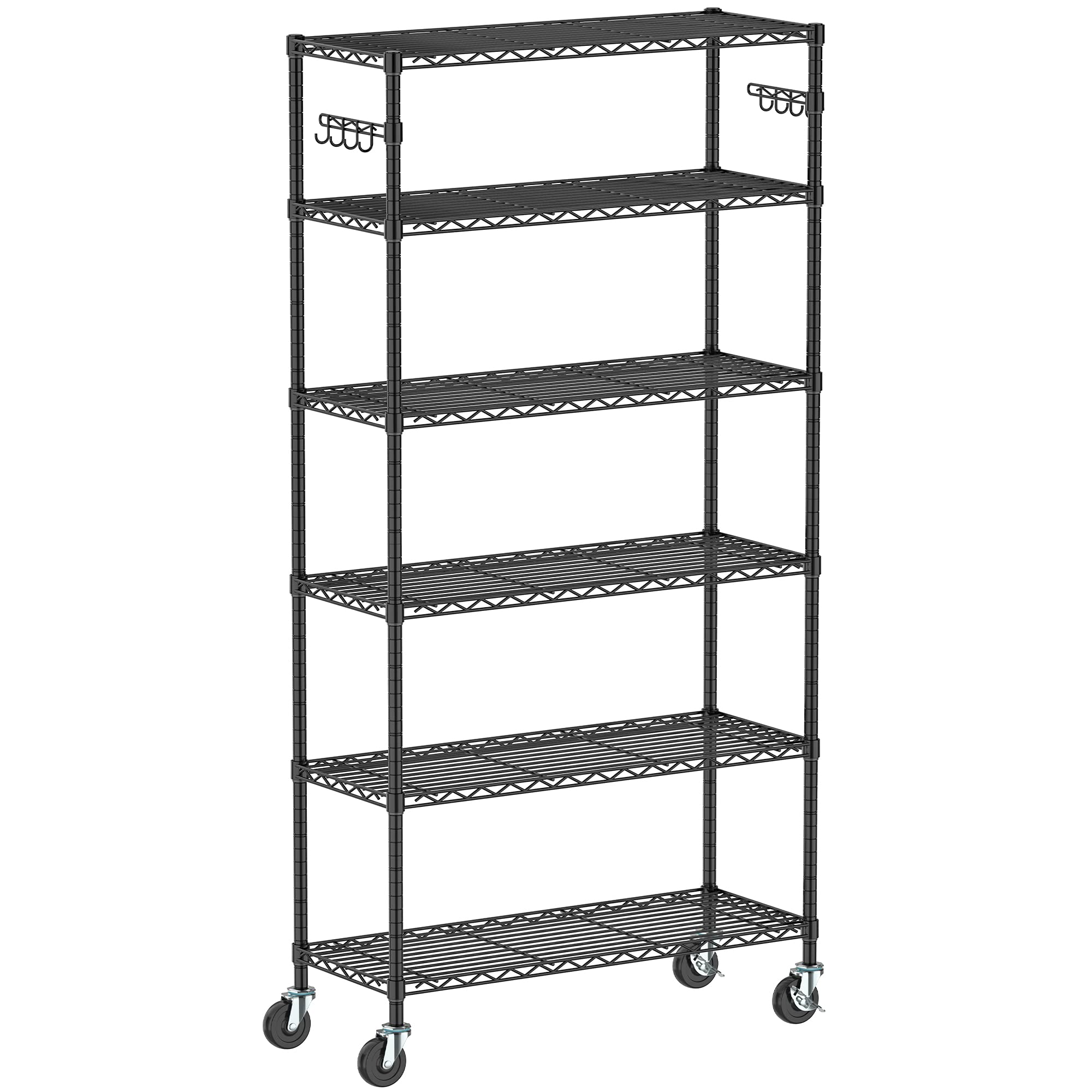 Folews 6-Tier Wire Shelving Unit with Wheels, Metal Storage Shelves Adjustable Layer Storage Rack Organizer Steel Utility Rolling Shelf for Home Kitchen Garage Pantry, Black(14D x 36W x 75H)