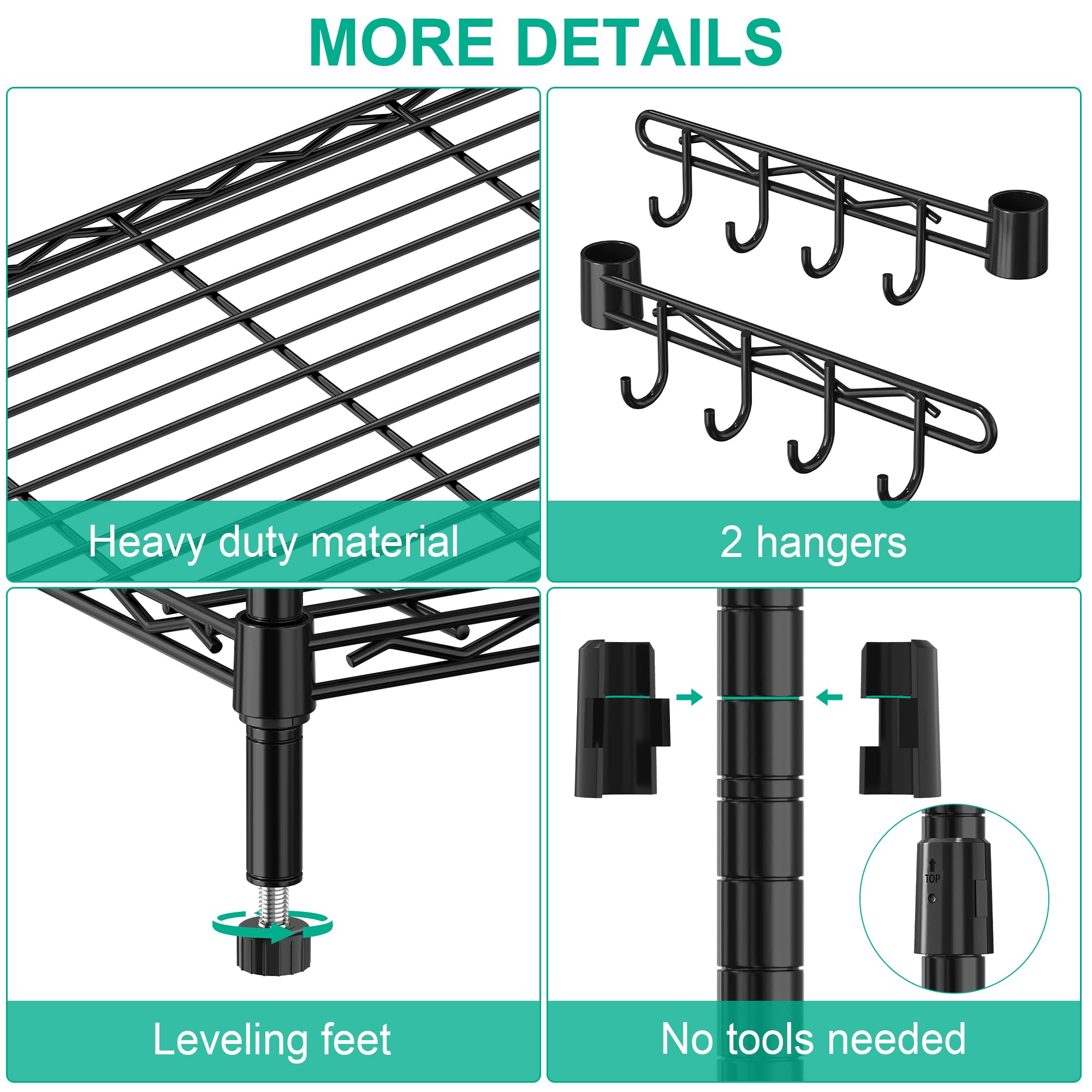 Folews 6-Tier Wire Shelving Unit with Wheels, Metal Storage Shelves Adjustable Layer Storage Rack Organizer Steel Utility Rolling Shelf for Home Kitchen Garage Pantry, Black(14D x 36W x 75H)