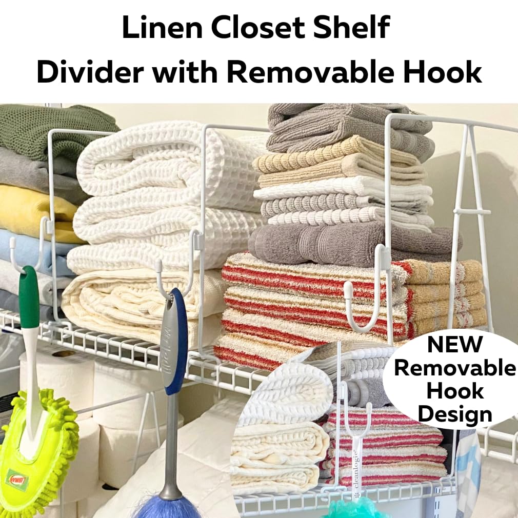 Evelots Wire Shelf Dividers 8 Pack with New Patent Pending Removable Hooks,Extra Closet Storage & Organization for Home or Office -Tall Shelf Separator-Easy Clip-No Tool- Coated Steel