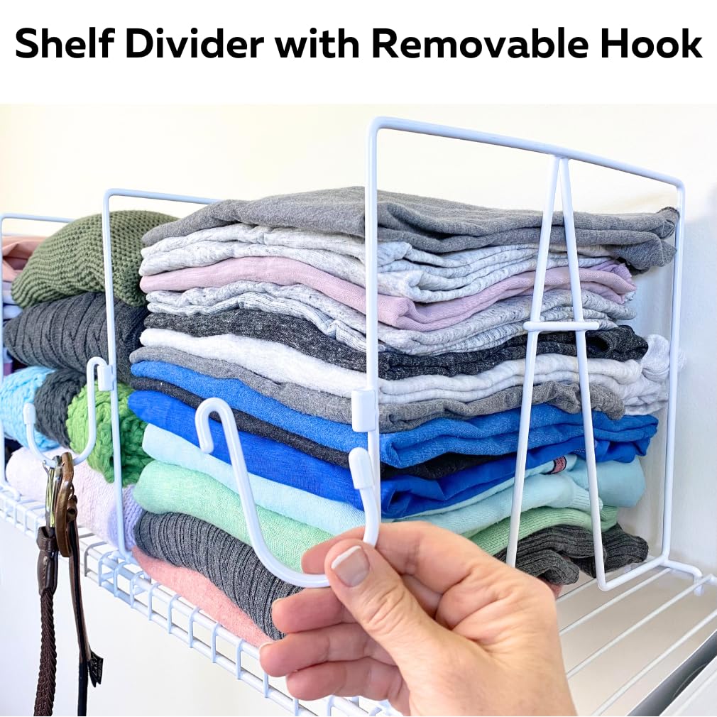 Evelots Wire Shelf Dividers 8 Pack with New Patent Pending Removable Hooks,Extra Closet Storage & Organization for Home or Office -Tall Shelf Separator-Easy Clip-No Tool- Coated Steel