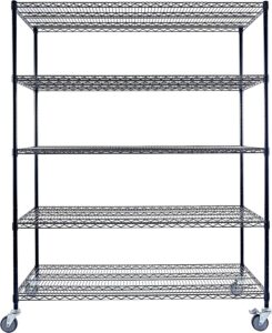 utility basics 60" x 24" x 72" black 5-tier wire shelving nsf 4000 lbs max capacity heavy duty steel storage rack for warehouses, garages, hospitals, kitchens, and commercial spaces w/premium wheels