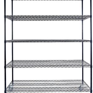 Utility Basics 60" x 24" x 72" Black 5-Tier Wire Shelving NSF 4000 LBS Max Capacity Heavy Duty Steel Storage Rack for Warehouses, Garages, Hospitals, Kitchens, and Commercial Spaces w/Premium Wheels