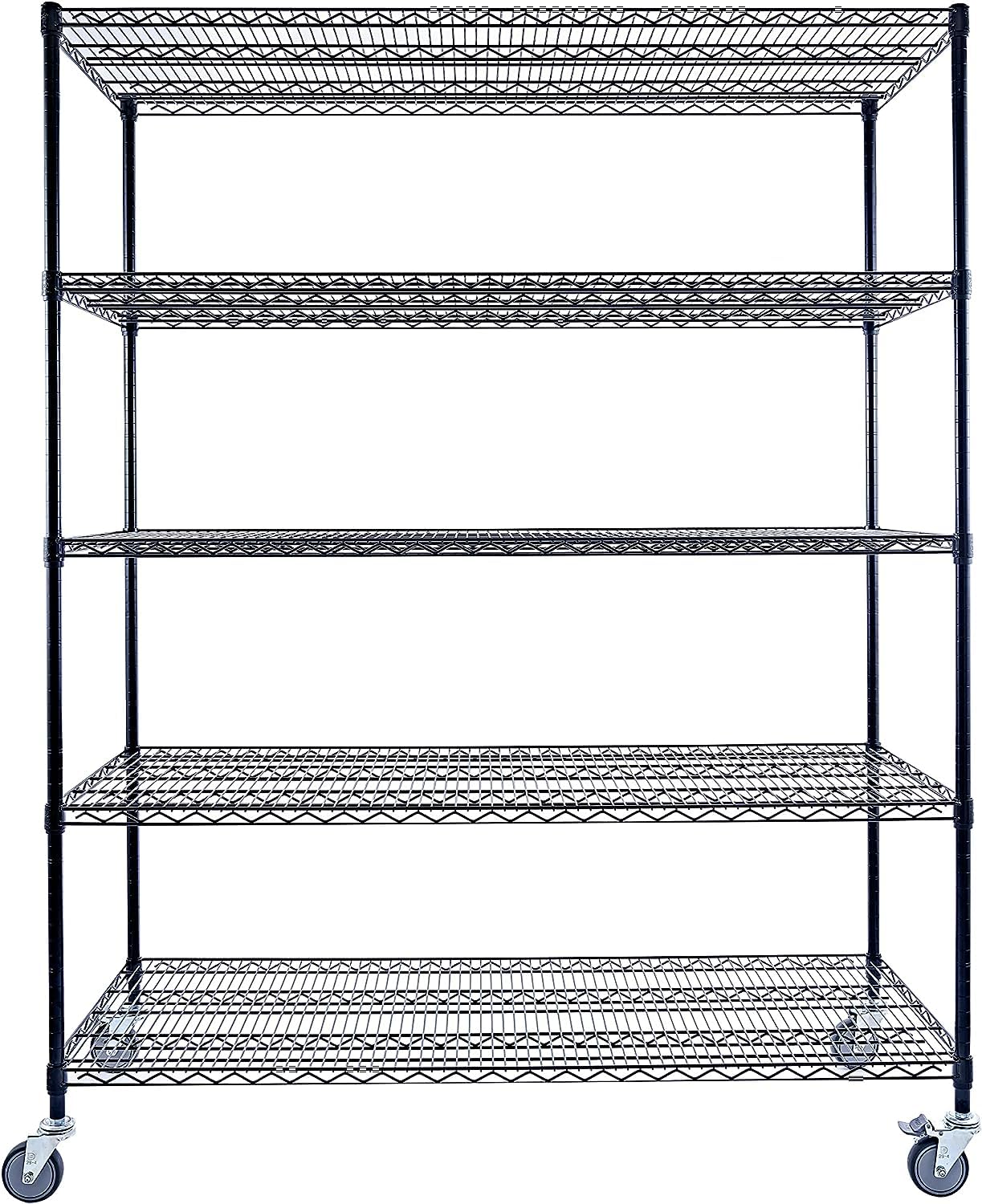 Utility Basics 60" x 24" x 72" Black 5-Tier Wire Shelving NSF 4000 LBS Max Capacity Heavy Duty Steel Storage Rack for Warehouses, Garages, Hospitals, Kitchens, and Commercial Spaces w/Premium Wheels