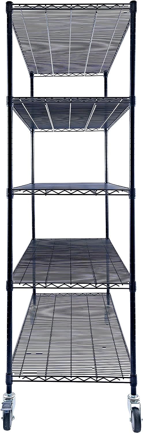 Utility Basics 60" x 24" x 72" Black 5-Tier Wire Shelving NSF 4000 LBS Max Capacity Heavy Duty Steel Storage Rack for Warehouses, Garages, Hospitals, Kitchens, and Commercial Spaces w/Premium Wheels