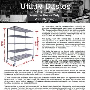 Utility Basics 60" x 24" x 72" Black 5-Tier Wire Shelving NSF 4000 LBS Max Capacity Heavy Duty Steel Storage Rack for Warehouses, Garages, Hospitals, Kitchens, and Commercial Spaces w/Premium Wheels