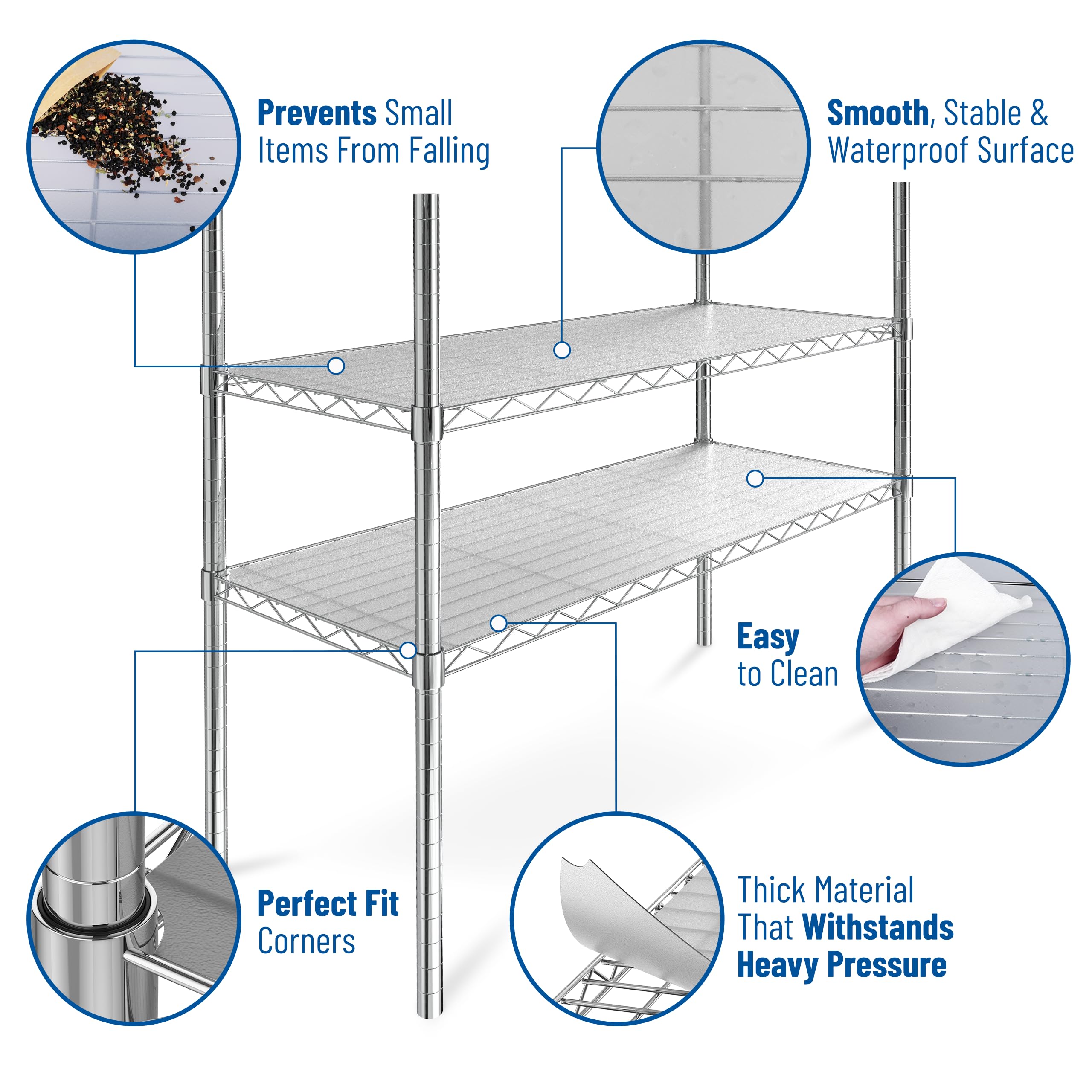 Shelf Liners for Wire Shelf System - Set of 3 in Graphite - 13.4 x 23.2 inch - Plastic Wire Shelving Shelf Mats