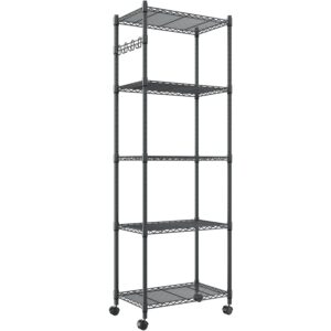 devo shelving unit, heavy duty shelving, storage shelves with wheels, metal storage rack for laundry bathroom kitchen garage pantry organization (24" * 14" * 71", black)