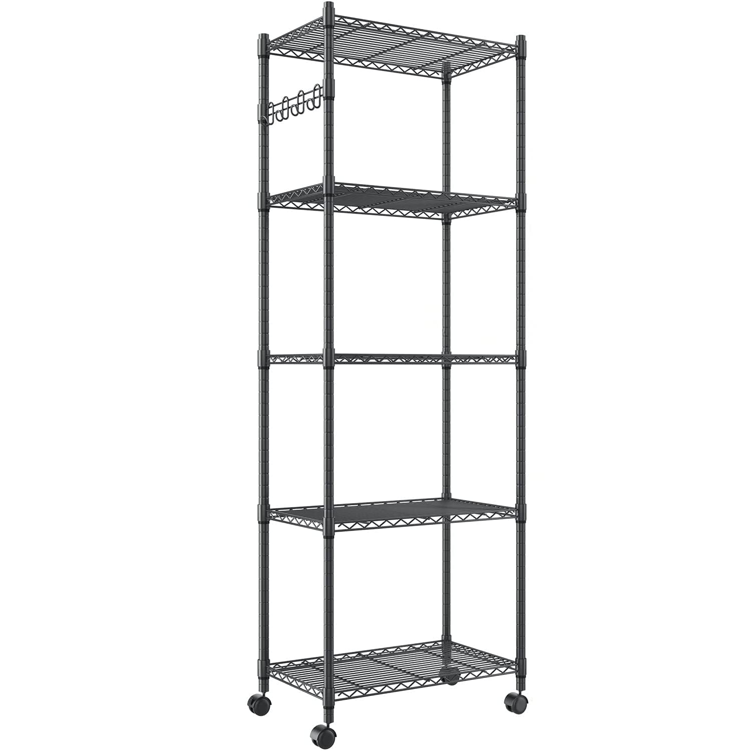 Devo Shelving Unit, Heavy Duty Shelving, Storage Shelves with Wheels, Metal Storage Rack for Laundry Bathroom Kitchen Garage Pantry Organization (24" * 14" * 71", Black)