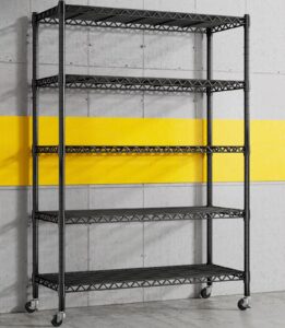 reibii 73''h storage shelves 1780lbs wire shelving unit with wheels 5 tier metal shelving,heavy duty metal shelves for storage rack,73''hx35''wx15''d