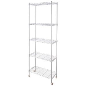 js hanger wire shelving unit with wheels, 5-tier heavy duty height adjustable rolling metal shelves for storage, 550 lbs capacity, 23.23''w x 13.4''d x 71''h, white