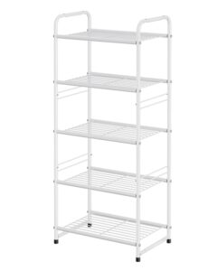 georis 5- tier heavy duty wire shelving storage rack | modern bathroom shelf | stackable plant standing shelf unit | perfect for kitchen, living room, balcony | white