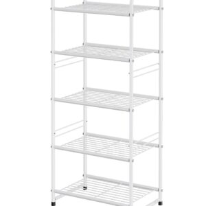 GEORIS 5- Tier Heavy Duty Wire Shelving Storage Rack | Modern Bathroom Shelf | Stackable Plant Standing Shelf Unit | Perfect for Kitchen, Living Room, Balcony | White