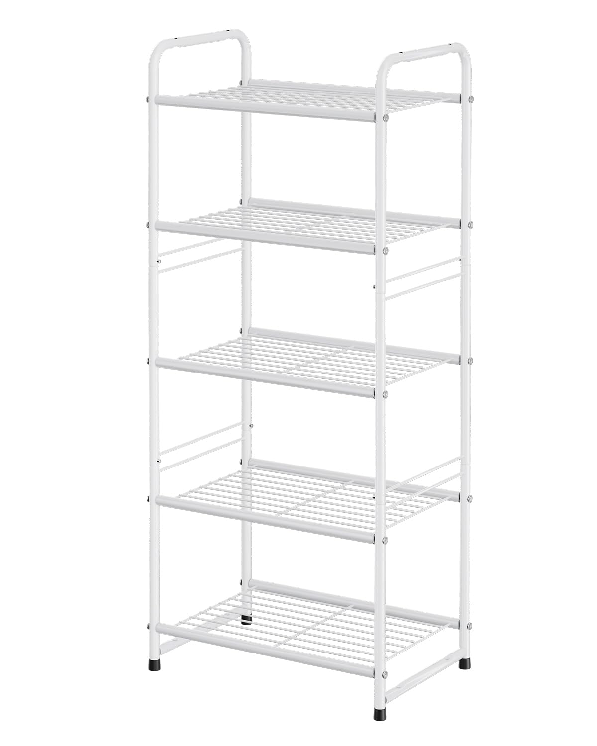 GEORIS 5- Tier Heavy Duty Wire Shelving Storage Rack | Modern Bathroom Shelf | Stackable Plant Standing Shelf Unit | Perfect for Kitchen, Living Room, Balcony | White