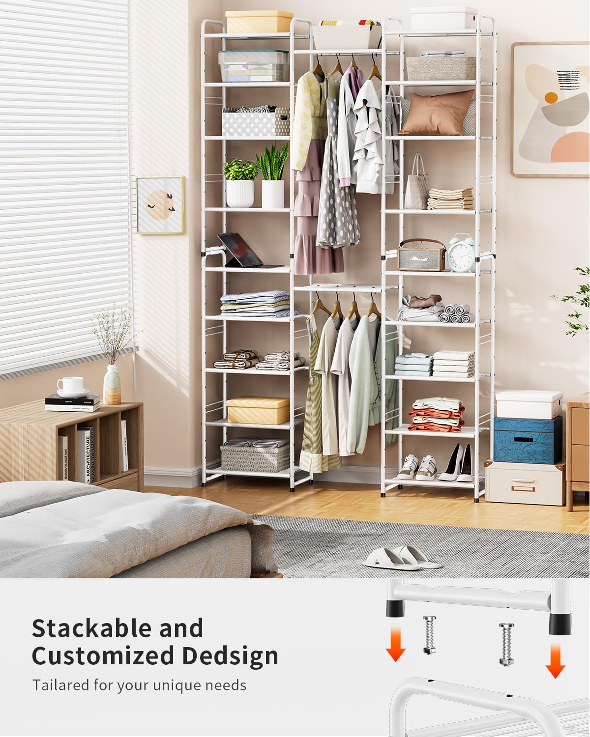 GEORIS 5- Tier Heavy Duty Wire Shelving Storage Rack | Modern Bathroom Shelf | Stackable Plant Standing Shelf Unit | Perfect for Kitchen, Living Room, Balcony | White