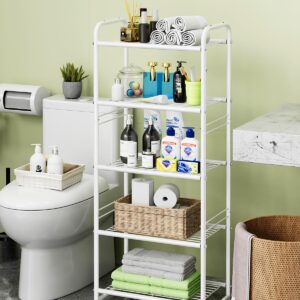 GEORIS 5- Tier Heavy Duty Wire Shelving Storage Rack | Modern Bathroom Shelf | Stackable Plant Standing Shelf Unit | Perfect for Kitchen, Living Room, Balcony | White