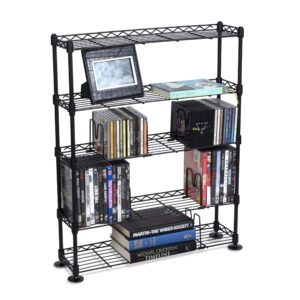 atlantic maxsteel 5 tier shelving - heavy gauge steel wire media shelving for 275 cds,152 dvds, blu-ray or games pn3010 in black