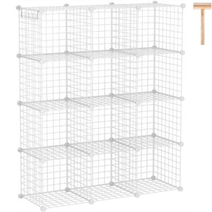 c&ahome wire cube storage, 12-cube storage organizer metal, c grids storage bins shelving, modular bookshelf shelf, closet cabinet ideal for bedroom, office 36.6”l x 12.4”w 48.4”h white