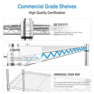 5 Tier NSF Wire Shelf Shelving Unit, 14 x 30 x 60 Inch 750lbs Capacity Adjustable Storage Metal Rack with Wheels/Leveling Feet & Shelf Liners, Ideal for Garage, Kitchen, Office Home and More - Chrome