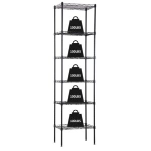 nchanmar 6-tier metal shelving unit storage shelves metal shelves 64"x17"x12" heavy duty metal storage rack wire rack nsf height adjustable for home kitchen bathroom garage shelving(black)