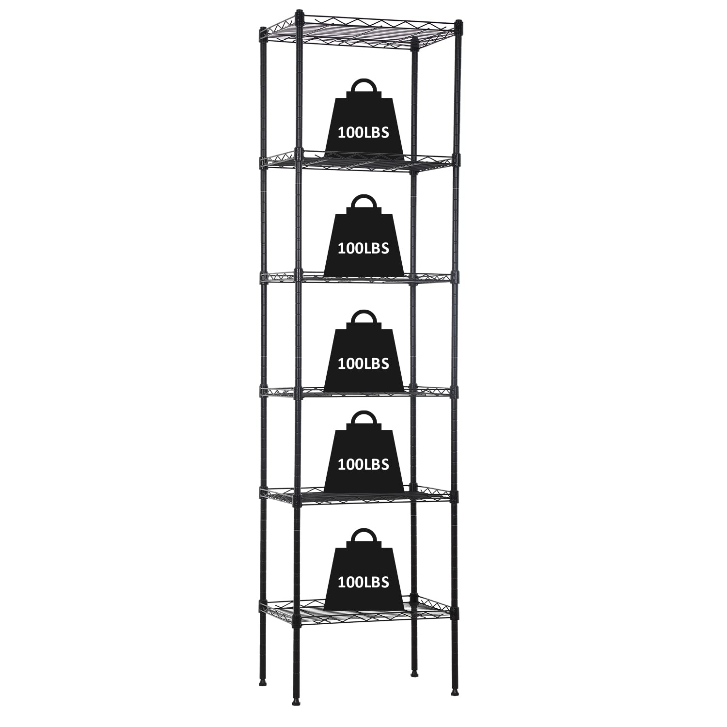 NChanmar 6-Tier Metal Shelving Unit Storage Shelves Metal Shelves 64"x17"x12" Heavy Duty Metal Storage Rack Wire Rack NSF Height Adjustable for Home Kitchen Bathroom Garage Shelving(Black)